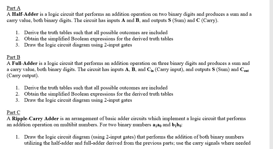 Solved Text Please Complete Part C Only Part A A Half Adder Is A Logic Circuit That