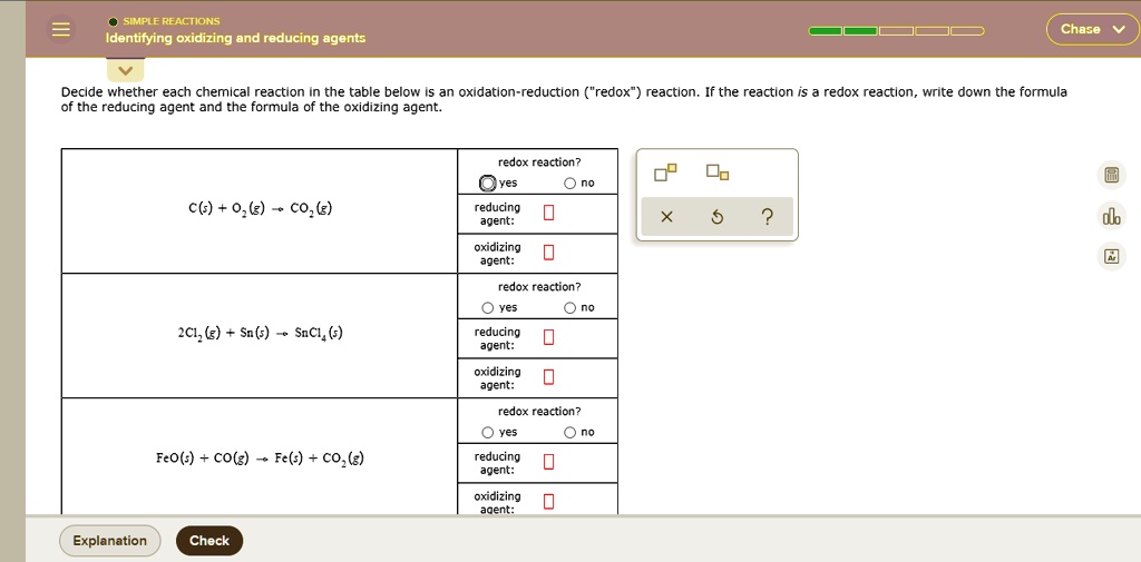 SOLVED:SMppRAcTONs Chase Identifying oxidizing and reducing agents ...