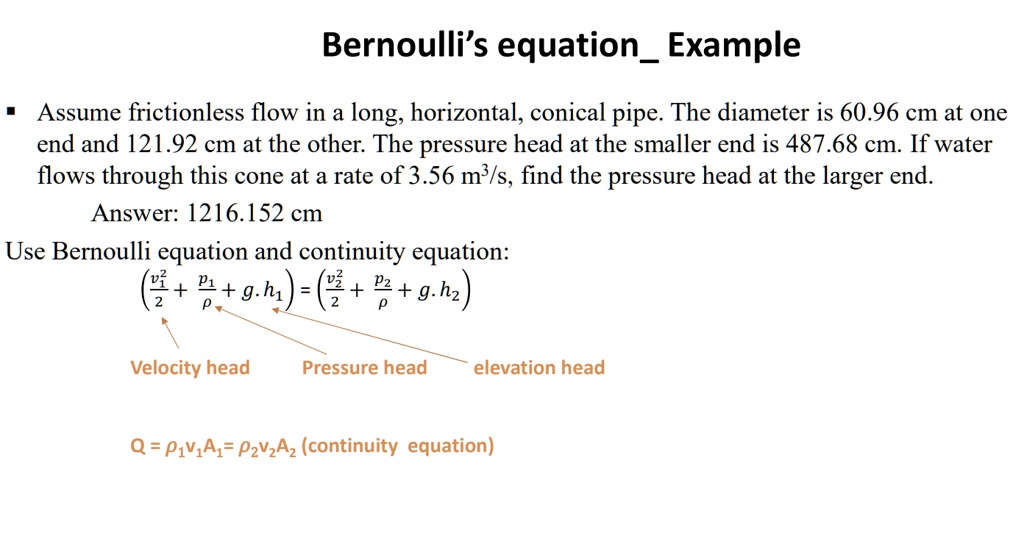 bernoullis equationexample assume frictionless flow in a long ...