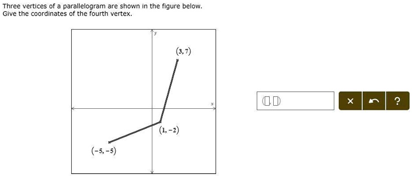 SOLVED: 'HELP WITH GEOMETRY! Three vertices of a parallelogram are shown below. Give the ...