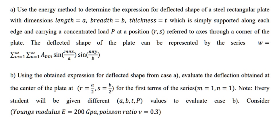 a) Use the energy method to determine the expression for deflected ...
