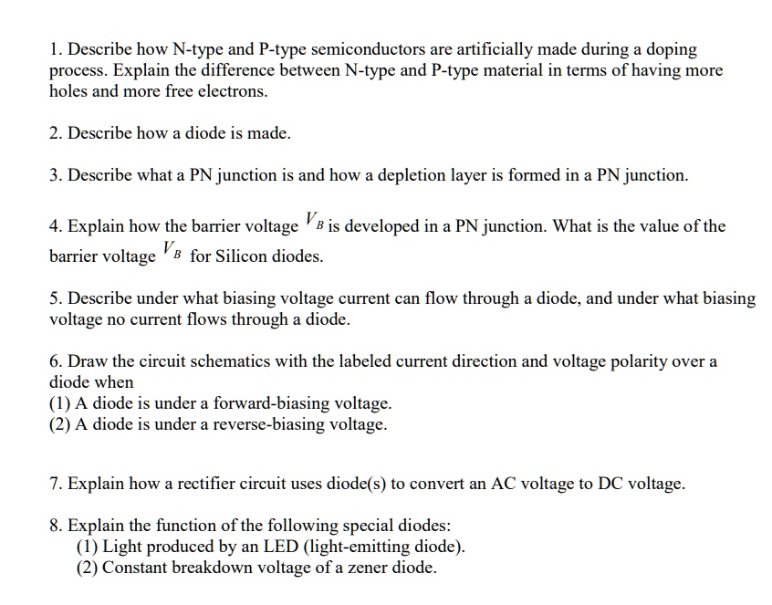 1. Describe how N-type and P-type semiconductors are artificially made ...