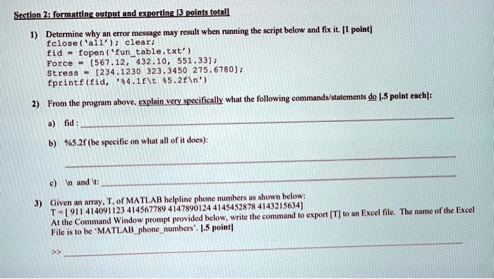 Solved Section 2 Formatting Output And Exporting 3 Points Total 1 Determine Why An Error 3244