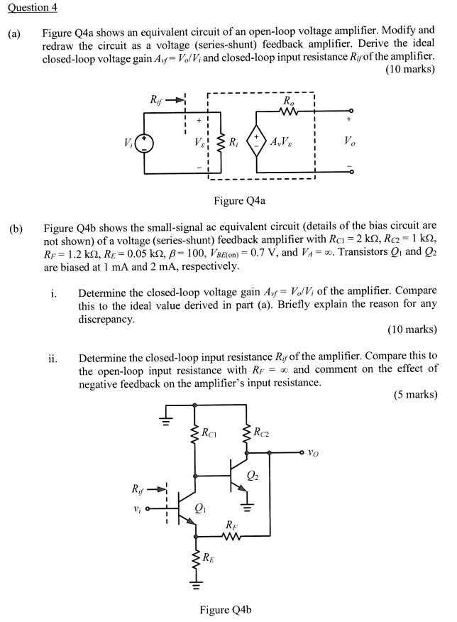 SOLVED: Question 4 (a) Figure Q4a shows an equivalent circuit of an open-loop voltage amplifier ...