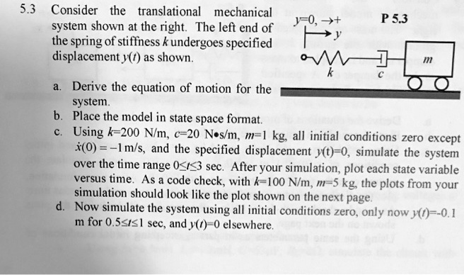 SOLVED: How do I solve this using MATLAB? 5.3 Consider the translational mechanical system shown ...