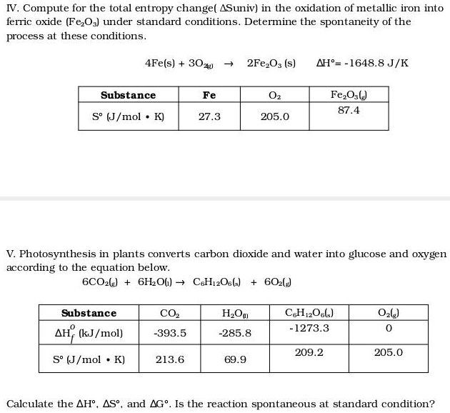 ivcompute for the total entropy change asuniv in the oxidation of ...