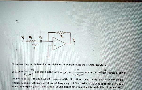 Solved Wwm R2 V R C1 Wmwv Z The Above Diagram Is That Of An Rc High Pass Filter Determine The