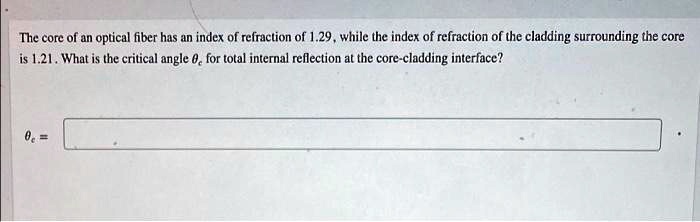 SOLVED: The core of an optical fiber has an index of refraction of 1.29, while the index of ...