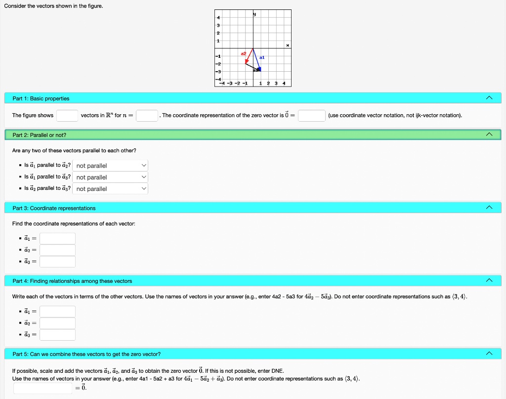 Consider the vectors shown in the figure. Part 1: Basic properties The figure shows vectors in R ...