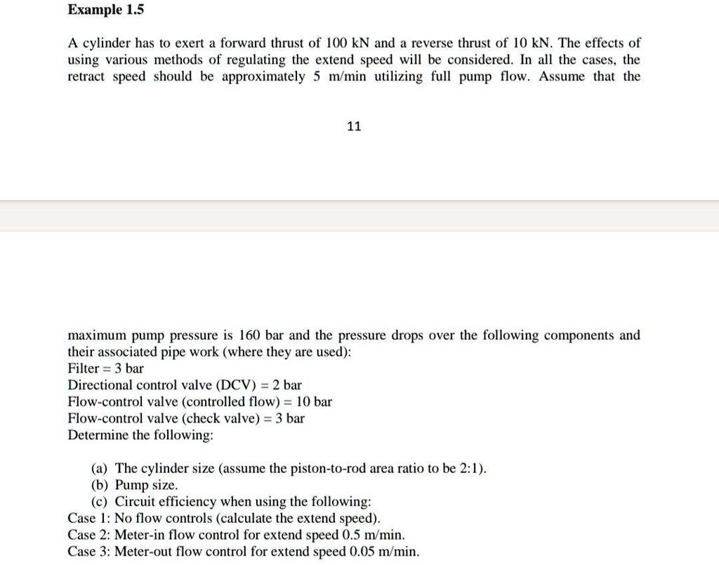 Example 1.5 A cylinder has to exert a forward thrust of 100 kN and a ...
