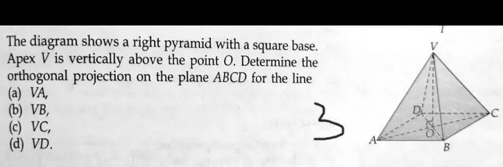 SOLVED: The diagram shows a right pyramid with a square base: Apex V is vertically above the ...