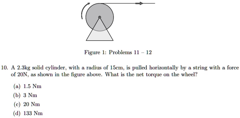SOLVED: Figure 1: Problems 11 - 12 10. A 2.3kg solid cylinder, with a ...