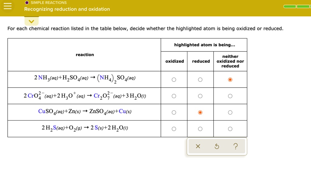 SOLVED:SIMpLE REACTIONS Recognizing reduction and oxidation For each ... SOLVED:SIMpLE REACTIONS Recognizing reduction and oxidation For each ...