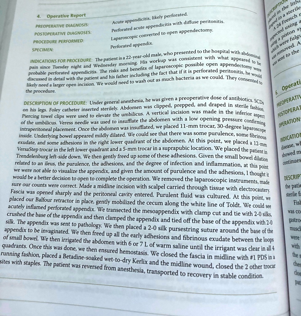 Principal diagnosis: Acute appendicitis, likely perforated Additional ...