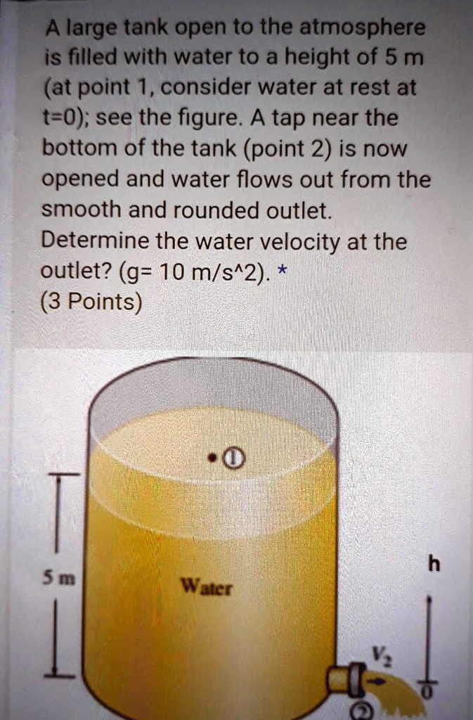 large tank open to the atmosphere is filled with water to a height of 5 ...