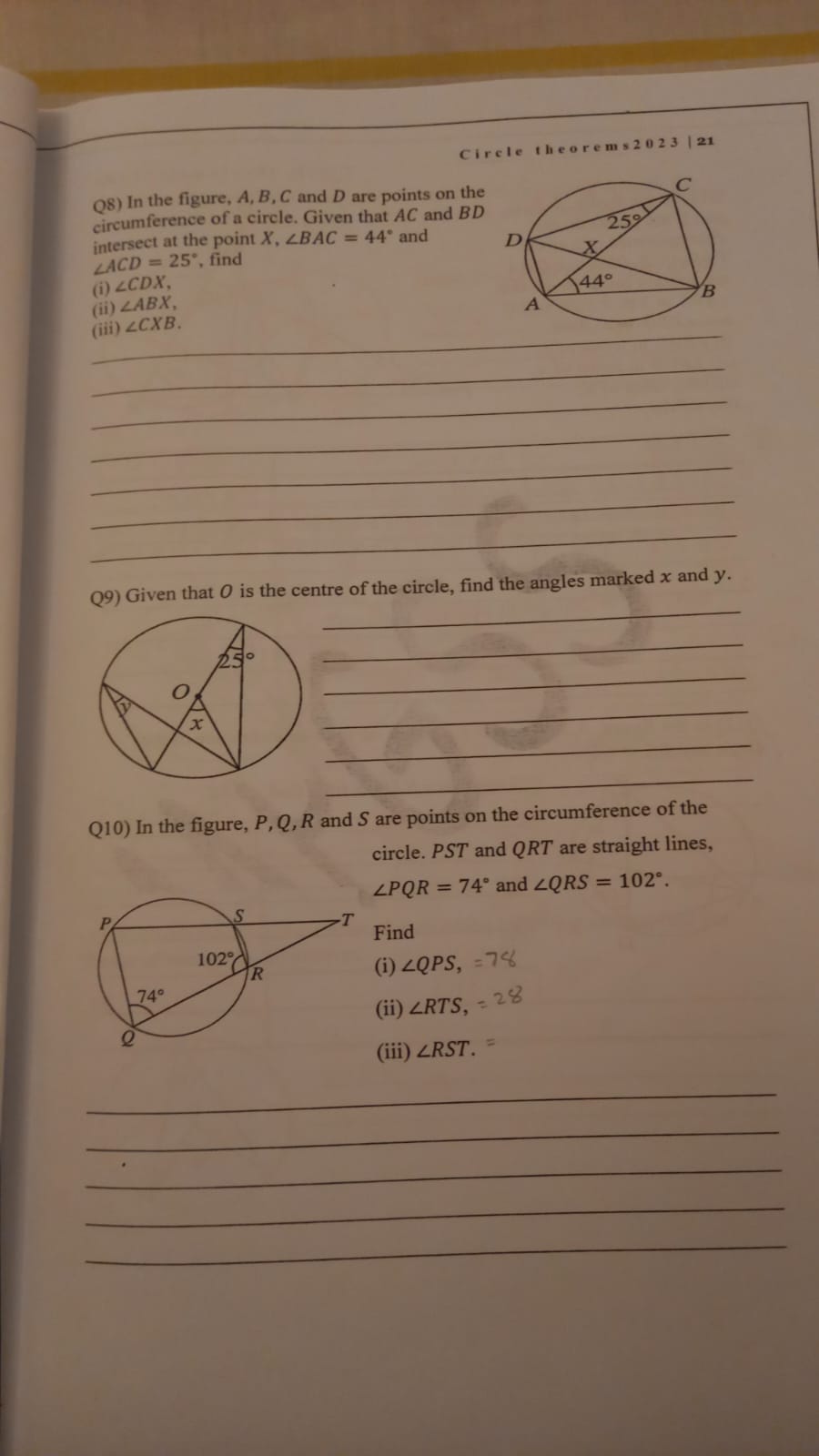 Circle theorems 2023 | 21 Q8) In the figure, A, B, C and D are points on the circumference of a ...