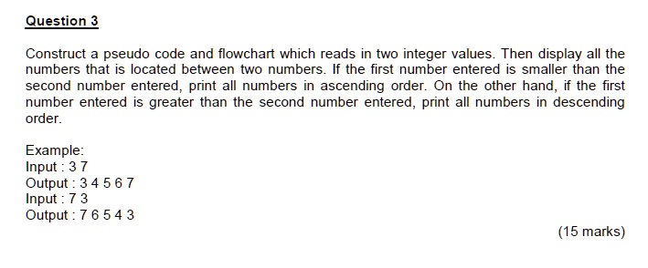 Solved Question Construct Pseudo Code And A Flowchart That Reads In Two Integer Values Then