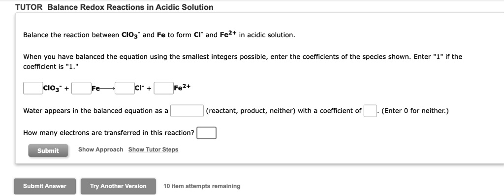 tutor balance redox reactions in acidic solution balance the reaction ...