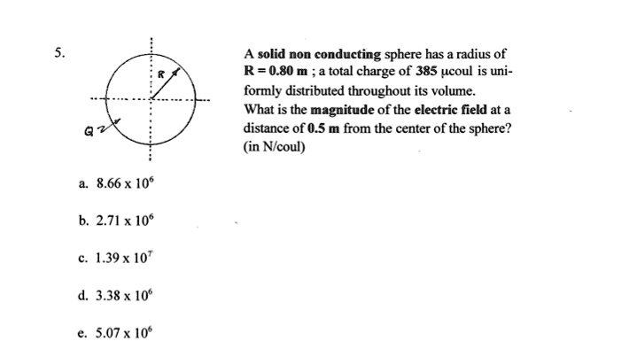 SOLVED: A solid non-conducting sphere has a radius of R = 0.80 m. A total charge of 385 Î¼C is ...