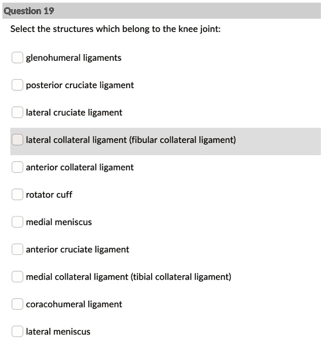 SOLVED: Select the structures which belong to the knee joint ...