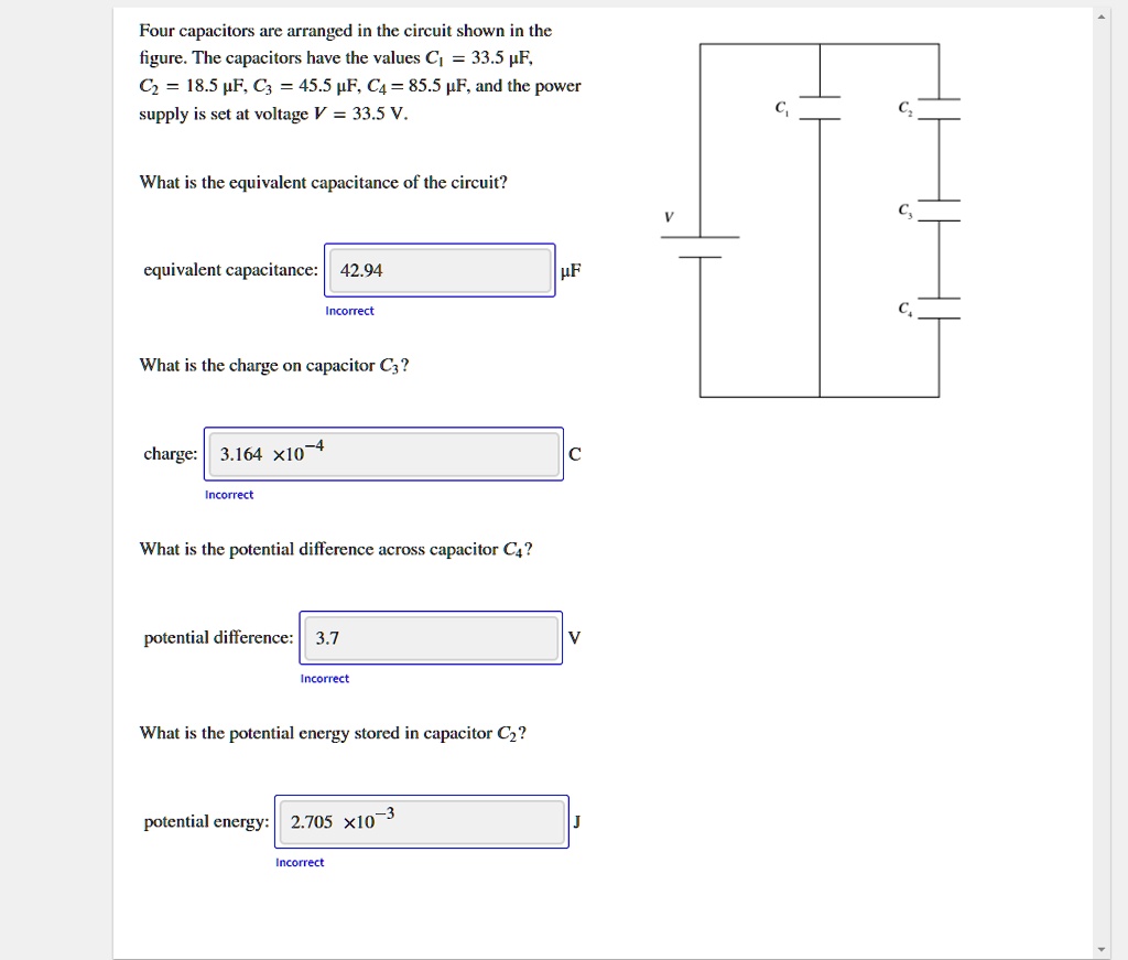 SOLVED: Four capacitors are arranged in the circuit shown in the figure The capacitors have the ...