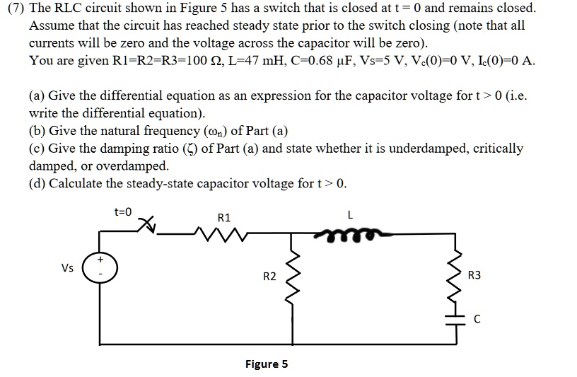 SOLVED: The RLC circuit shown in Figure 5 has a switch that is closed ...