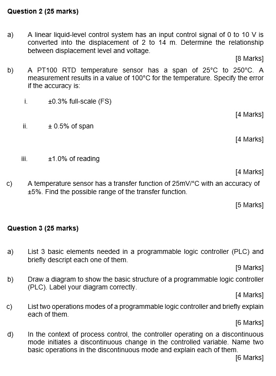 SOLVED: Question (25 marks) A linear liquid-level control system has an input control signal of ...