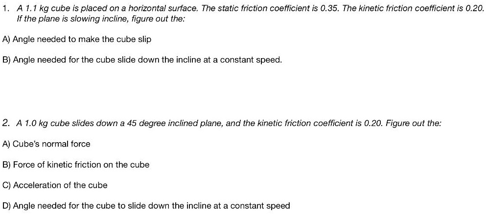 SOLVED: A 1.1 kg cube is placed on a horizontal surface. The static ...
