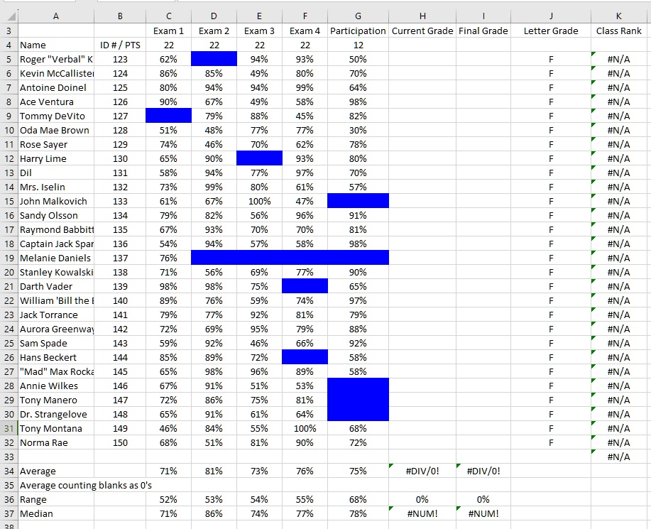in excel calculate the current grade and final grade as a percentage ...