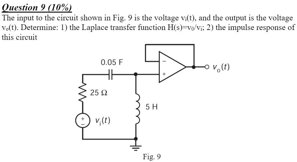 Question 9 (10%) The input to the circuit shown in Fig. 9 is the voltage vi(t), and the output ...