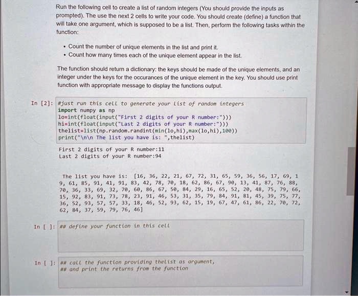 SOLVED: Texts: Run the following cell to create a list of random integers. You should provide ...