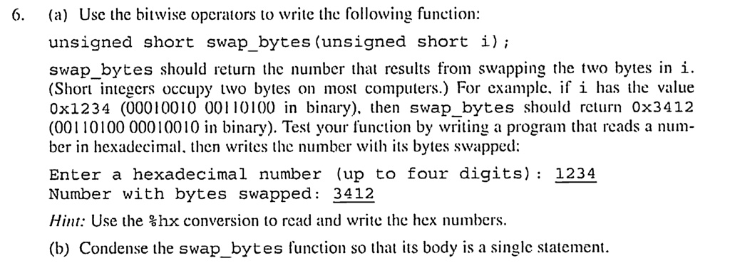 Solved C Programming Help Not C 6 A Use The Bitwise Operators To Write The Following 7611