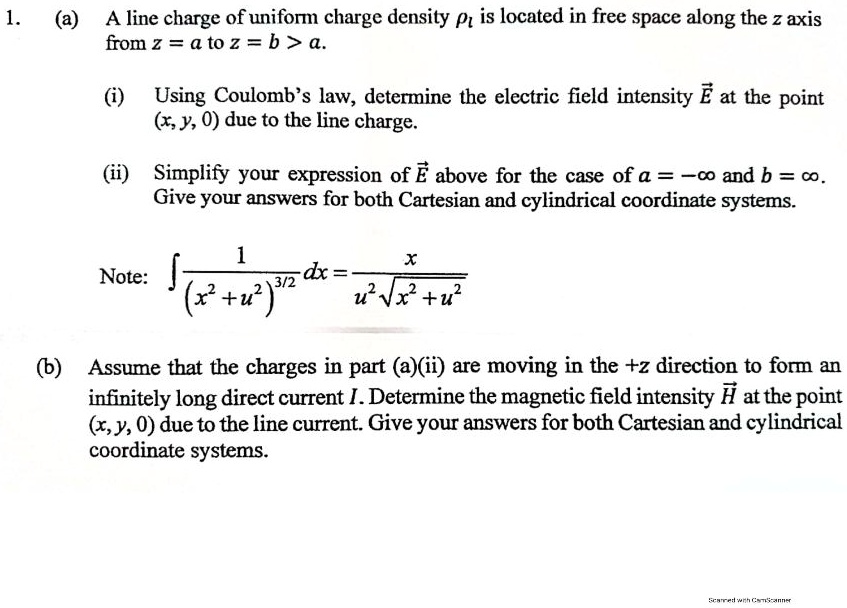 SOLVED: (a) A line charge of uniform charge density P is located in ...