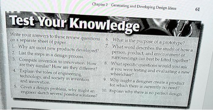 SOLVED: Chapter 2: Generating and Developing Design Ideas 61. Test Your ...