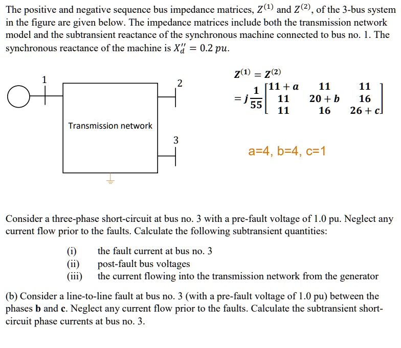 SOLVED: The positive and negative sequence bus impedance matrices, Z(1) and Z(2), of the 3-bus ...
