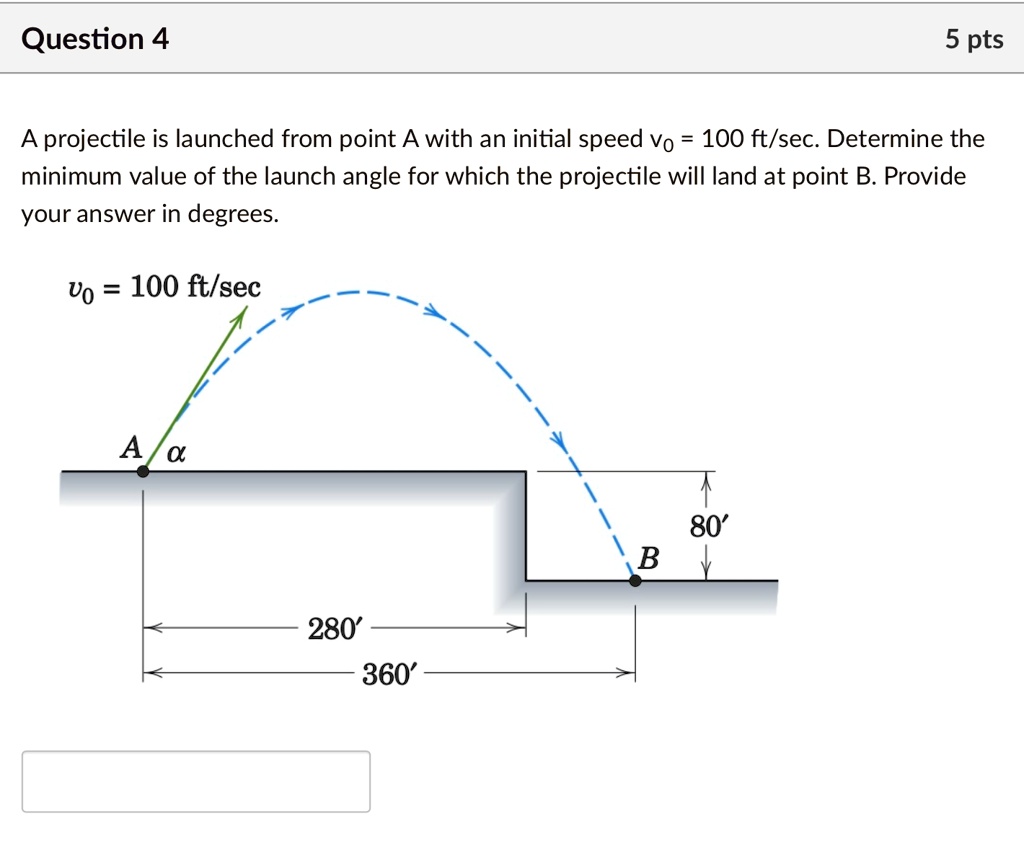 question 4 5 pts a projectile is launched from point a with an initial ...