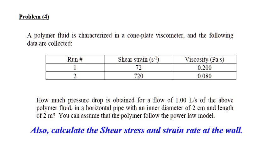 SOLVED: Problem (4) A polymer fluid is characterized in a cone-plate ...