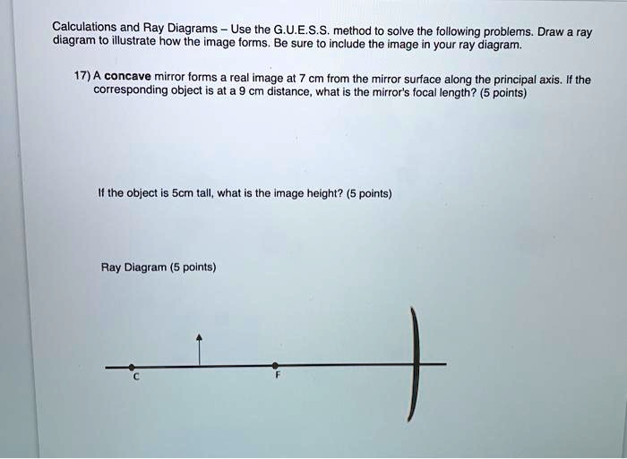 SOLVED: Calculations and Ray Diagrams Use the G.U.E.S.S method to solve ...