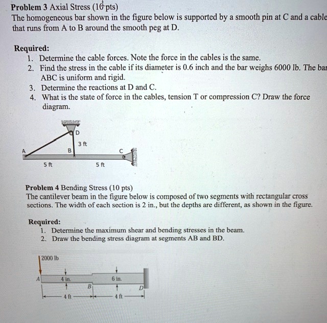 SOLVED: Problem 3 Axial Stress (1G pts): The homogeneous bar shown in ...