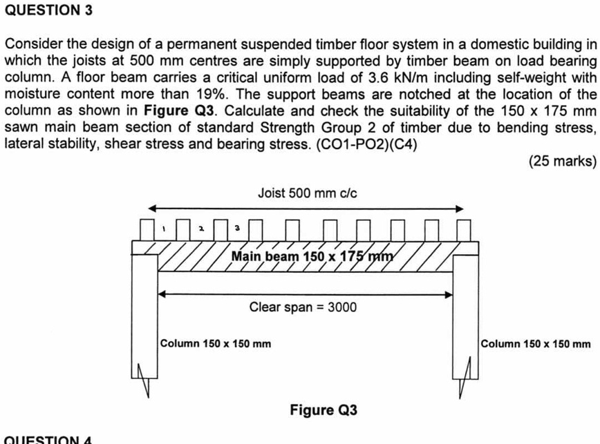 QUESTION 3 Consider the design of a permanent suspended timber floor ...