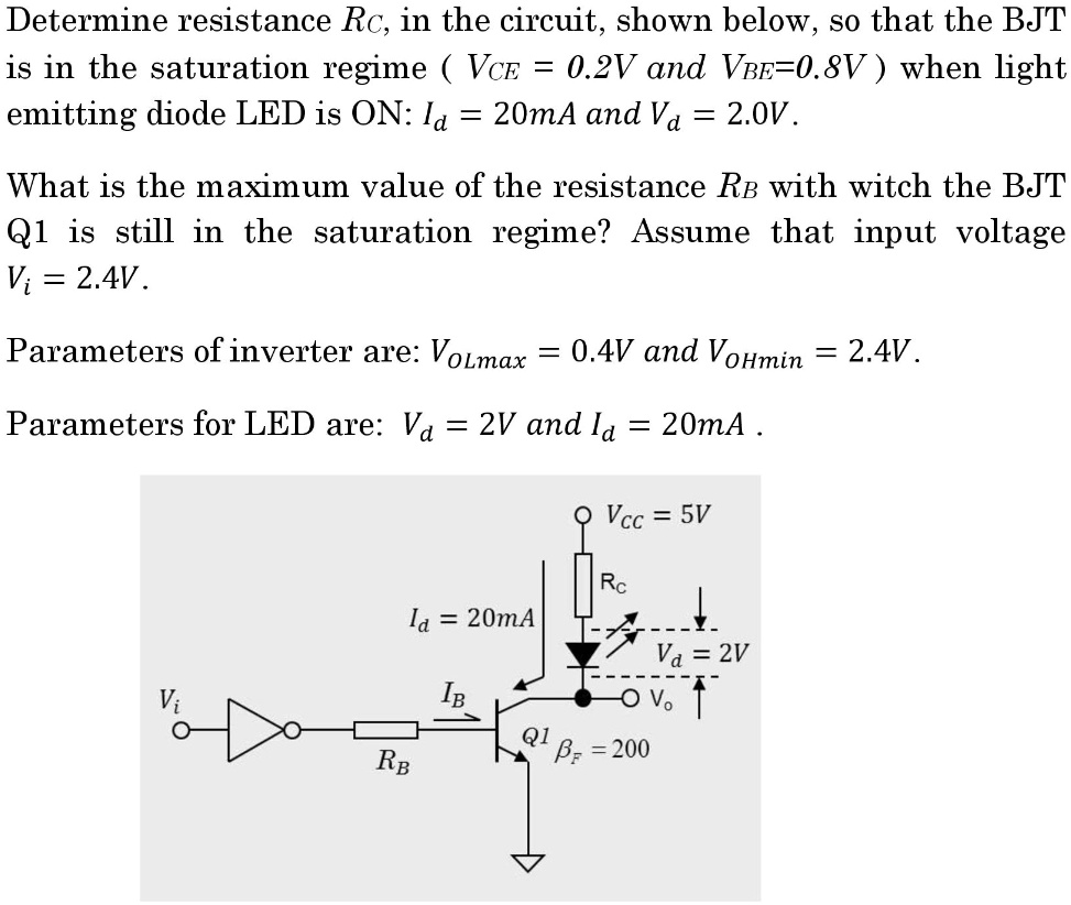 SOLVED: Determine resistance Rc in the circuit shown below so that the BJT is in the saturation ...