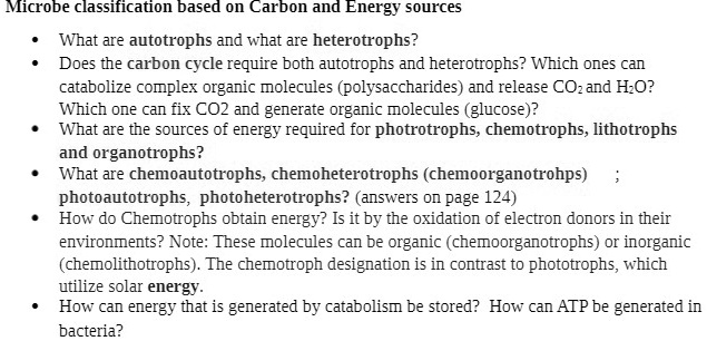 Microbe classification based on Carbon and Energy sources What are ...