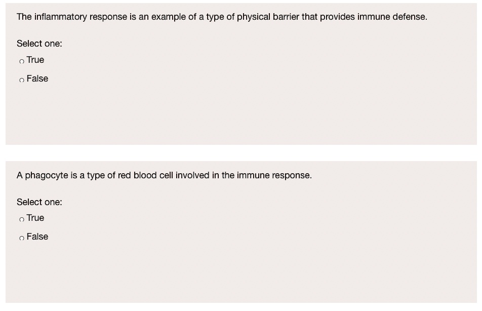 SOLVED: The inflammatory response is an example of a type of physical barrier that provides ...