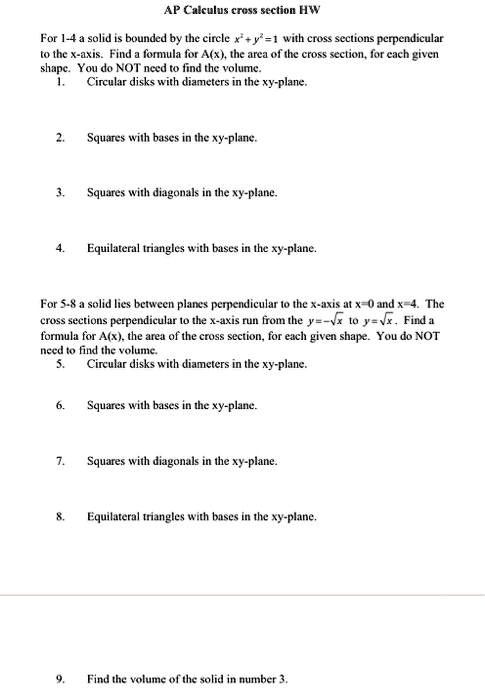ap calculus cross section hw for solid bounded by the curcle y 1 with ...