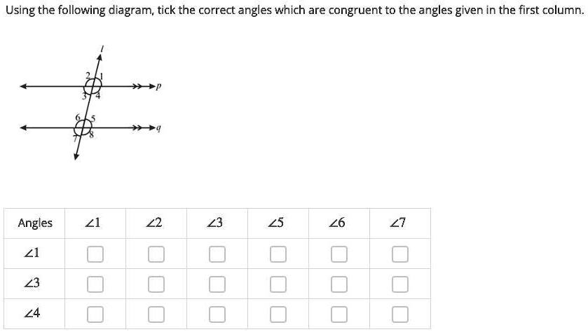 Using the following diagram, tick the correct angles which are ...