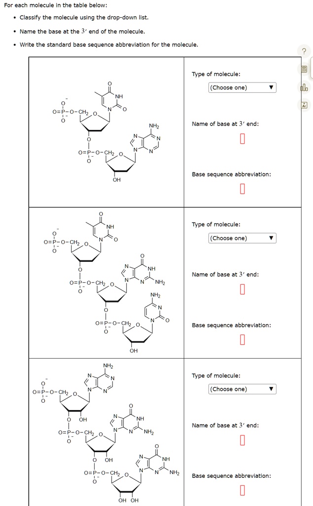 SOLVED: For each molecule in the table below: Classify the molecule using the drop-down list ...