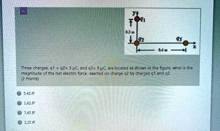 Three charges, q1 = q2= 3 µC, and q3= 8 µC, are located as shown in the figure, what is the ...