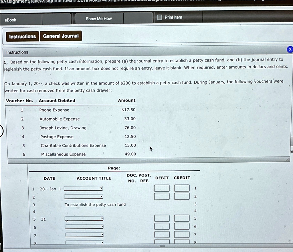 Instructions Based on the following petty cash information, prepare (a ...