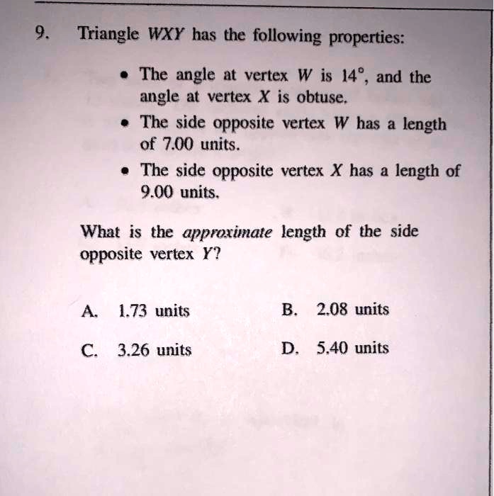SOLVED: 6 Triangle WXY has the following properties: The angle at ...