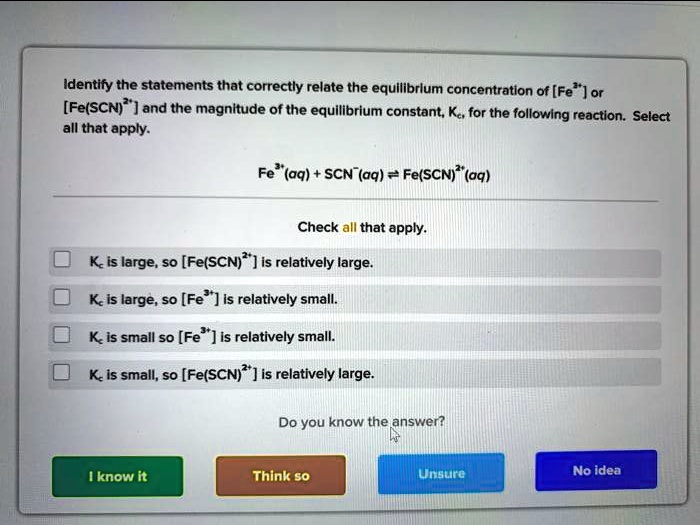 identify the statements that correctly relate the equilibrium ...